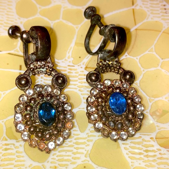 Jewelry | Vintage Cobalt Blue And Rhinestone Earrings | Poshmark